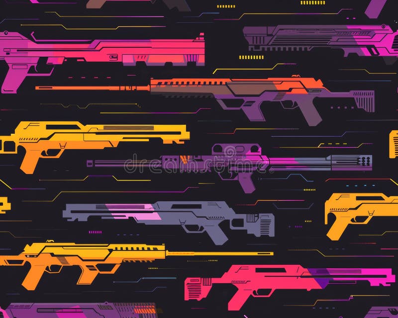 Dynamic Design of Colorful Submachine Guns on Dark Background with ...