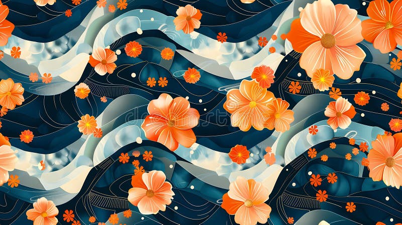 Seamless Pattern Geometric Flower Waves Stock Illustration ...
