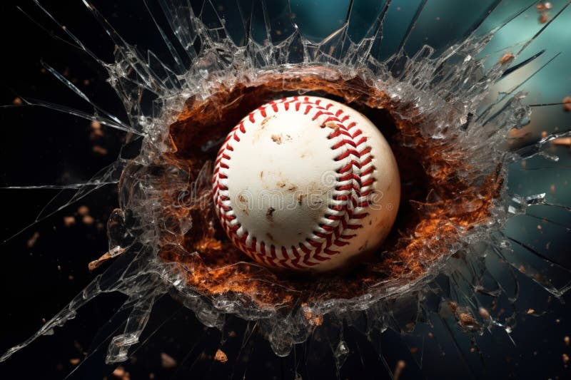 Dynamic Design Element Baseball Breaking through a Shattered Window ...