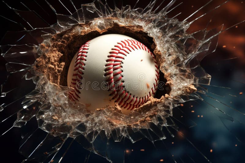 Dynamic Design Element Baseball Breaking through a Shattered Window ...