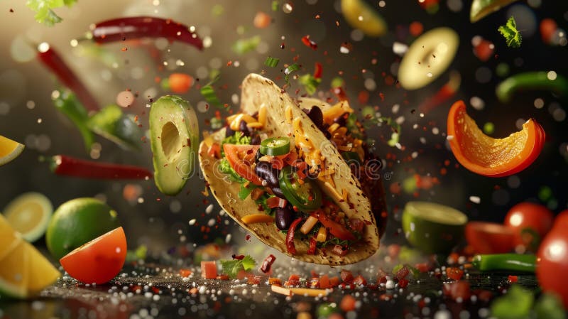 Dynamic Design Featuring Floating Taco Ingredient Stock Illustration ...