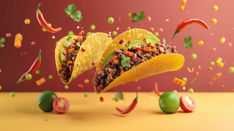 Dynamic Design Featuring Floating Taco Ingredients Stock Illustration ...