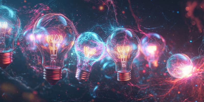 A Dynamic Design with Multiple Glowing Lightbulbs Connected by Swirling ...