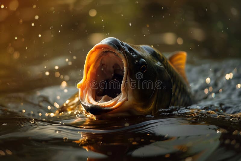 Close-up of a Fish Breaking the Water S Surface with an Open Mouth ...