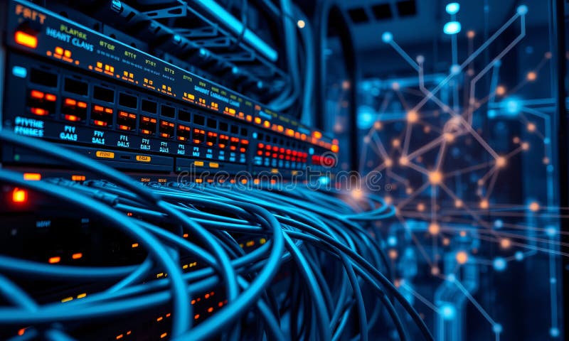 A Dynamic and Detailed Image of Network Cables Connected To High-tech ...