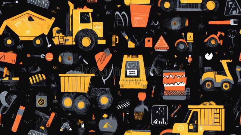 Heavy-duty Construction Equipment and Tools Industrial Pattern Stock ...