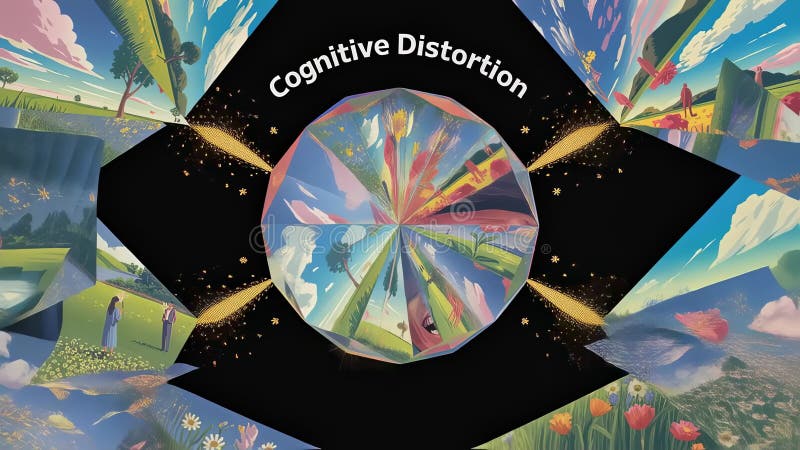 Cognitive Distortion Rotating Diamond with Faces and Landscapes Stock ...