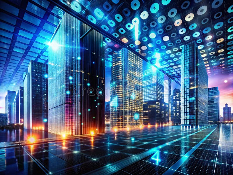 Dynamic Digital Architecture a Glowing Matrix of Numbers Illustrates ...