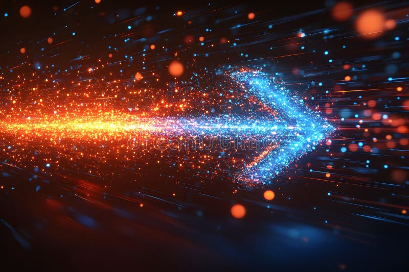 Dynamic Digital Arrow with Orange and Blue Light Trails for Technology ...