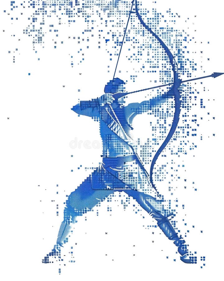 Dynamic Digital Art of an Archer in a Pixel Dispersion Effect Stock ...