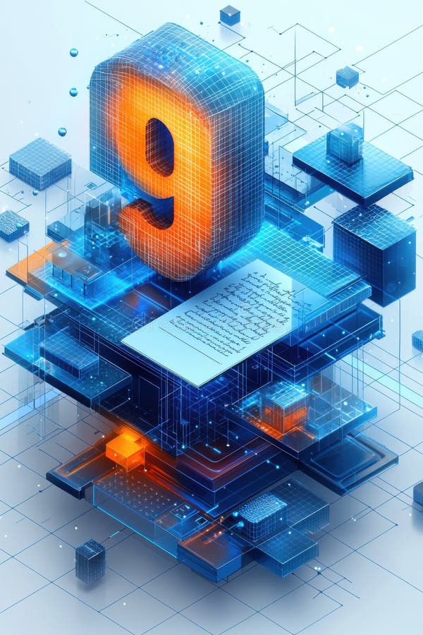 Futuristic Number Nine with Digital Layers and Technological Interface ...