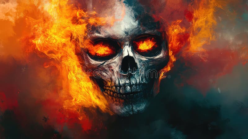 Dynamic Digital Art of a Flaming Skeleton with Bow and Arrow in a Fiery ...