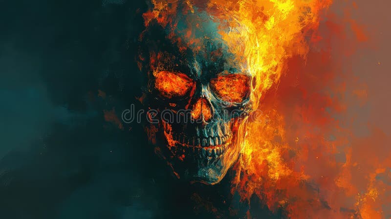 Dynamic Digital Art of a Flaming Skeleton with Bow and Arrow in a Fiery ...