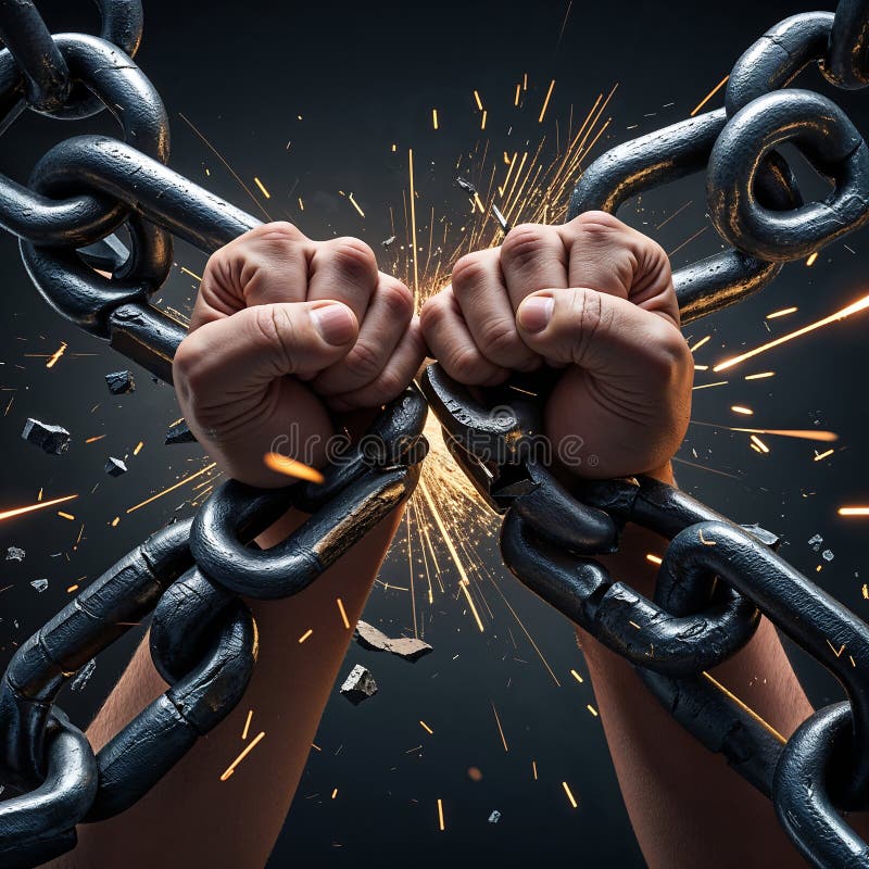 Dynamic Digital Artwork of Clenched Fists Breaking Free from Chains ...
