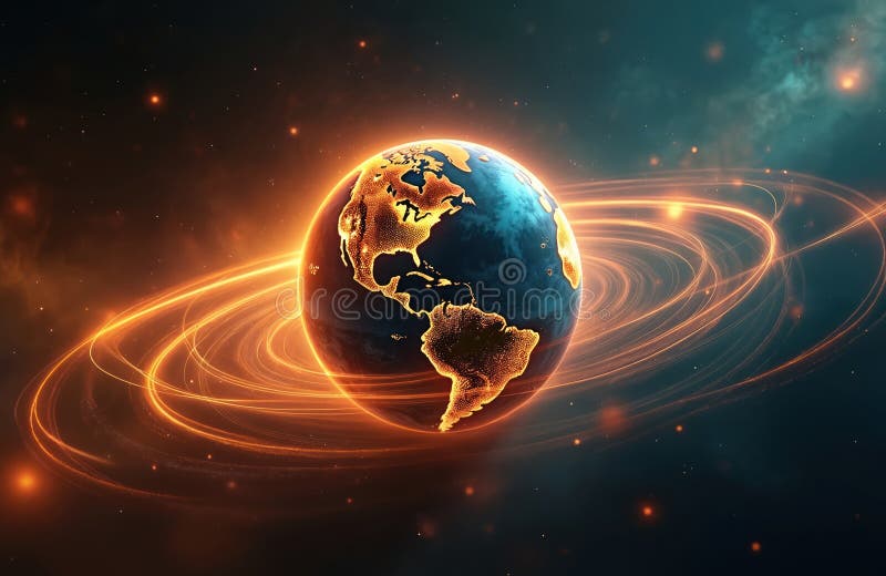 Dynamic Digital Artwork of Earth with Energy Streams. Futuristic World ...