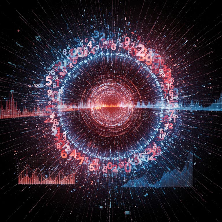 Dynamic Digital Artwork Featuring a Circular Vortex of Red and Blue ...