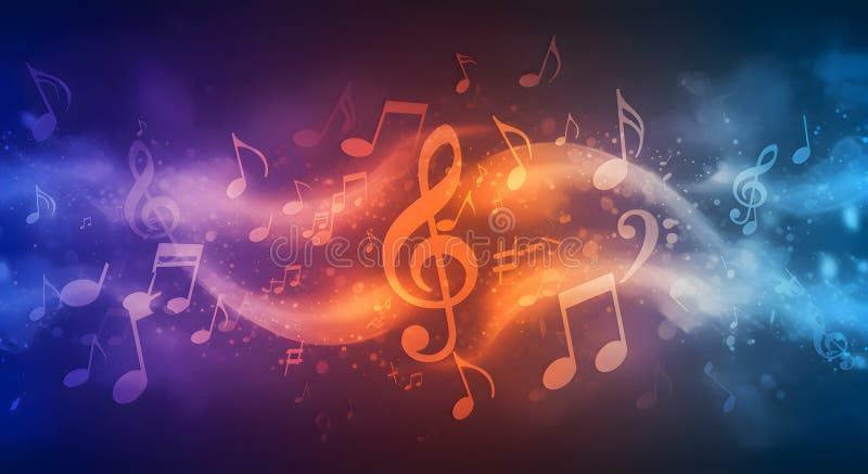 Vibrant Abstract Music Background with Glowing Notes Stock Illustration ...
