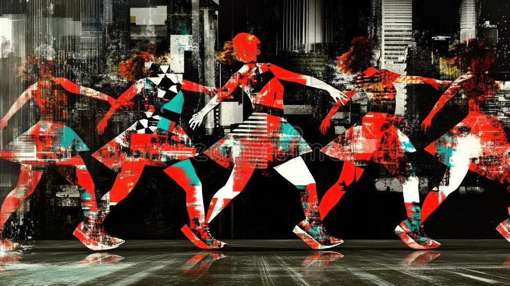 Dynamic Digital Artwork Featuring Stylized Dancers in an Urban Setting ...