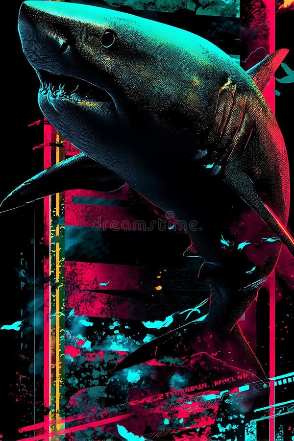 Dynamic Digital Artwork of a Shark, Featuring a Stylized Great White ...