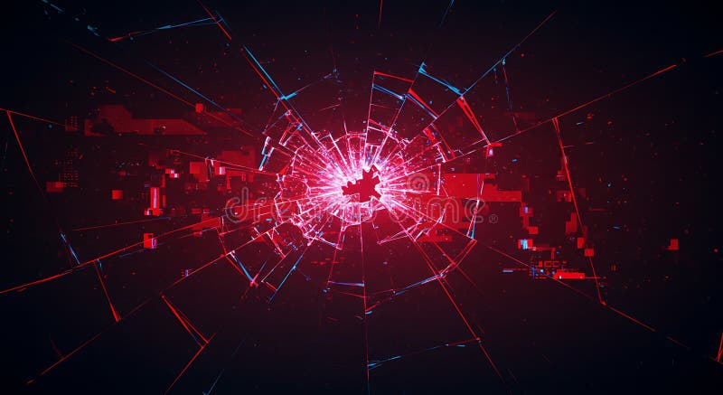 Dynamic Digital Artwork of a Shattered Glass Effect in Red and Blue ...