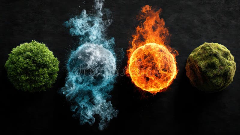 A Dynamic Digital Artwork Showcasing the Four Elements of Nature in an ...