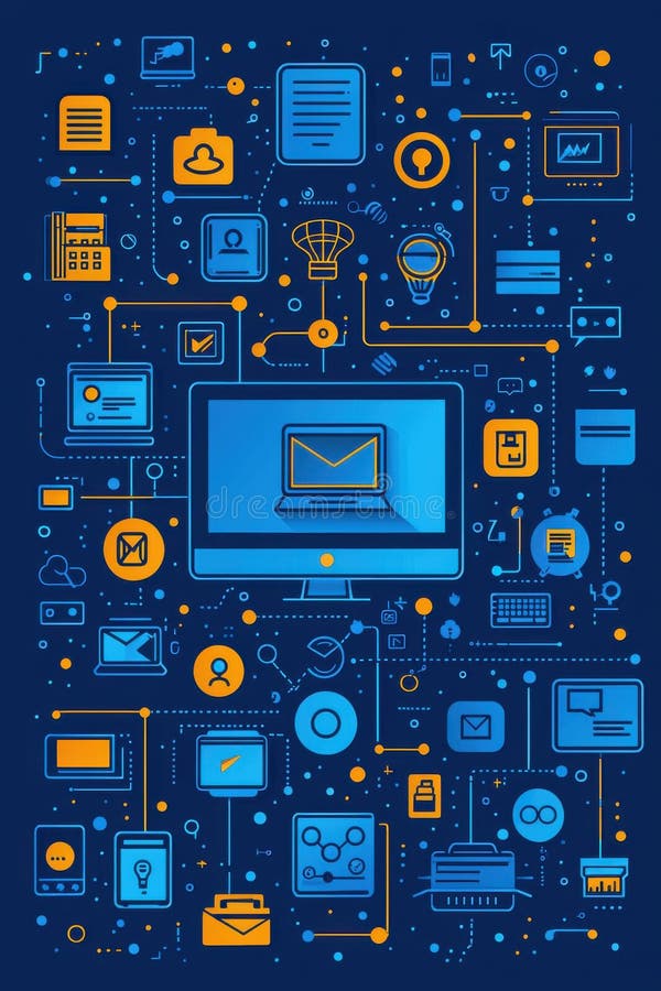 Digital Illustration Depicting Online Communication and Networking ...