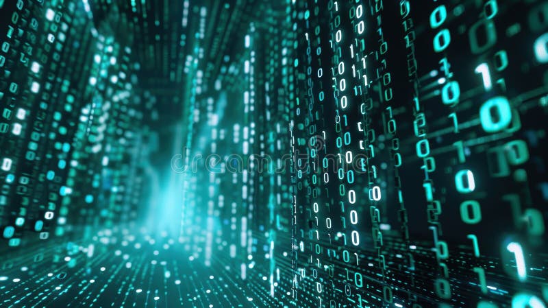 Holographic Wave of Binary Data in Silver and Teal - Digital Backdrop ...