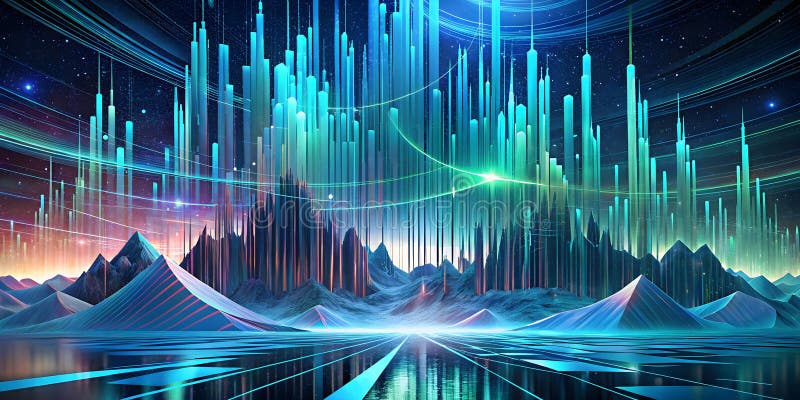 Dynamic Digital Background with Neon Lines and Dots, Abstract Bright ...