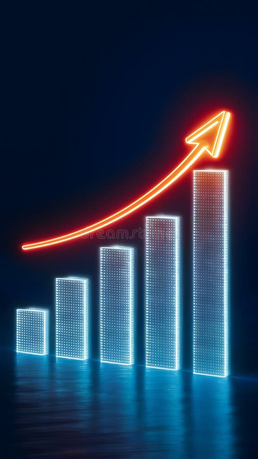 Dynamic Digital Bar Chart with Rising Bars and Red Arrow on Blue ...