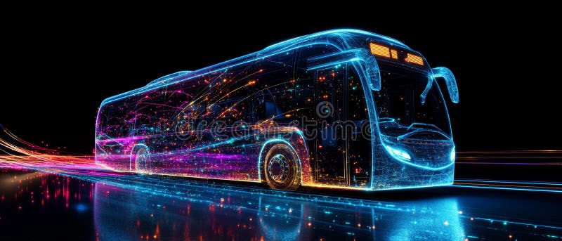 Dynamic Digital Bus Rendering with Neon Sparkles and Light Trails ...