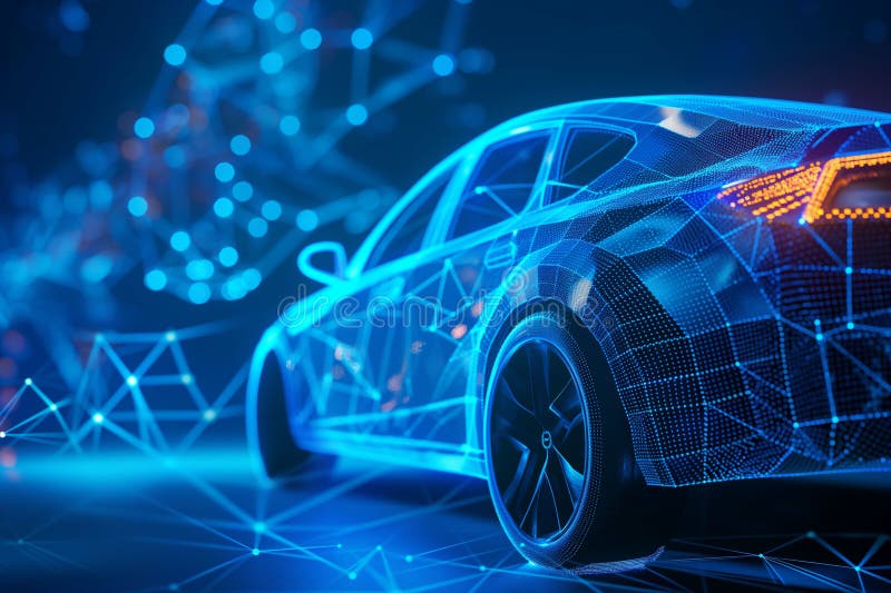 Dynamic Digital, Car, Blue Illuminated Points and Lines, Abstract ...