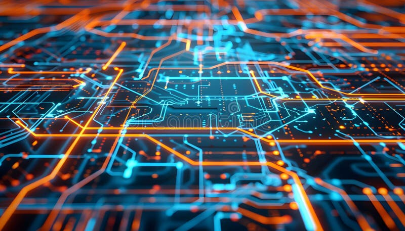 Dynamic Digital Circuit Board with Glowing Lines. Futuristic Tech ...