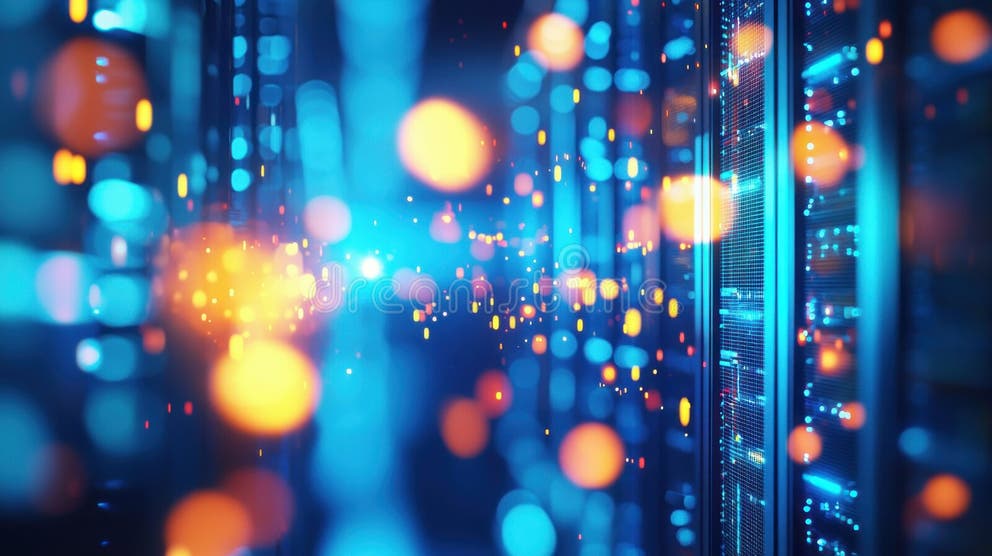 Dynamic Digital Data Center Abstract, Showcasing Glowing Lights and ...