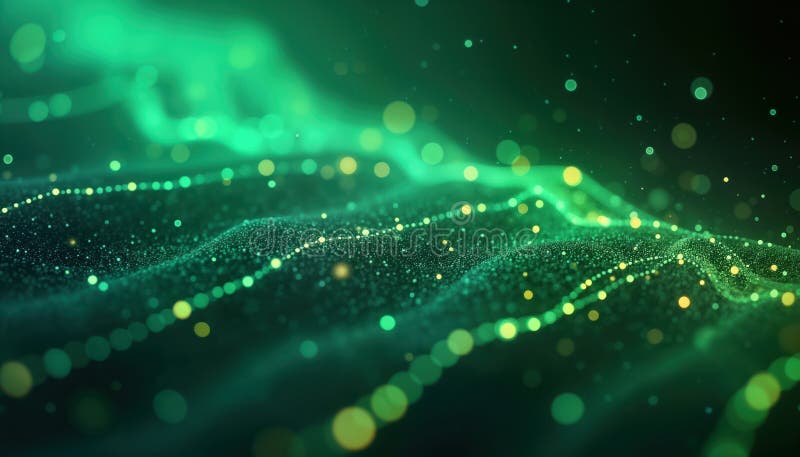 Dynamic Digital Data Flow. Abstract Tech Visualization. Green, Blue Lines, Points. Futuristic ...