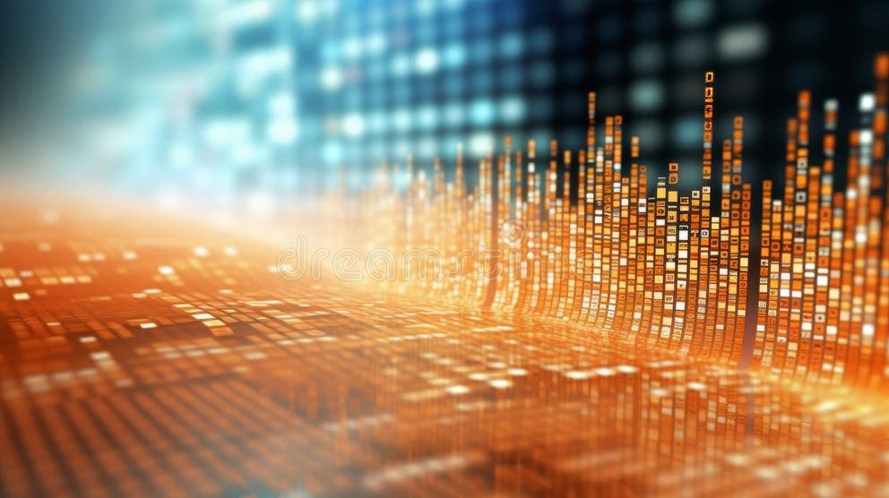 Dynamic Digital Data Flow Orange and White Binary Code on Light Blue Bokeh Background Art Stock ...