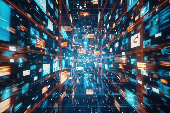 Dynamic Digital Data Stream with Abstract Visuals Representing ...