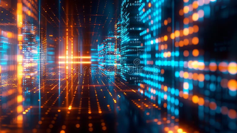 A Dynamic Digital Data Tunnel, Highlighted by Code and Light Streaks ...