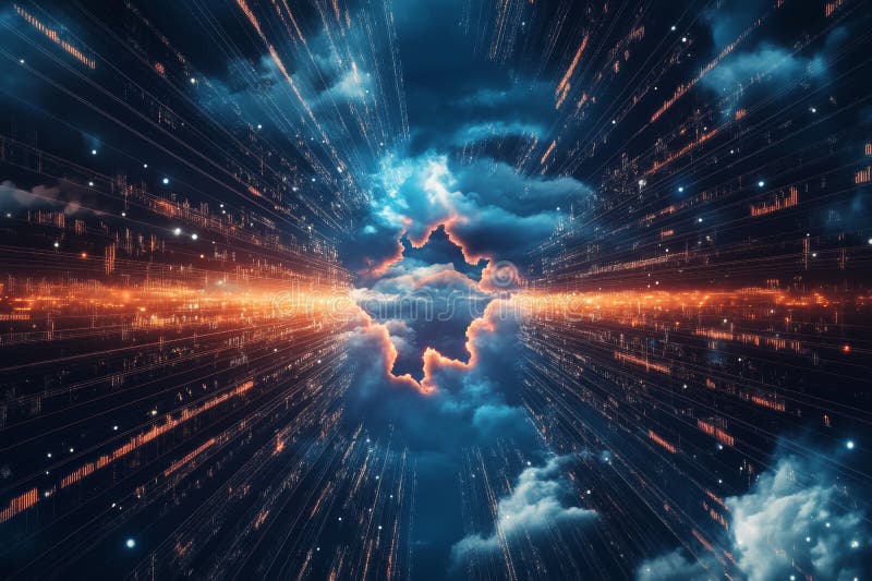 Dynamic Digital Expansion with Vibrant Light Beams and Dramatic Cloud ...