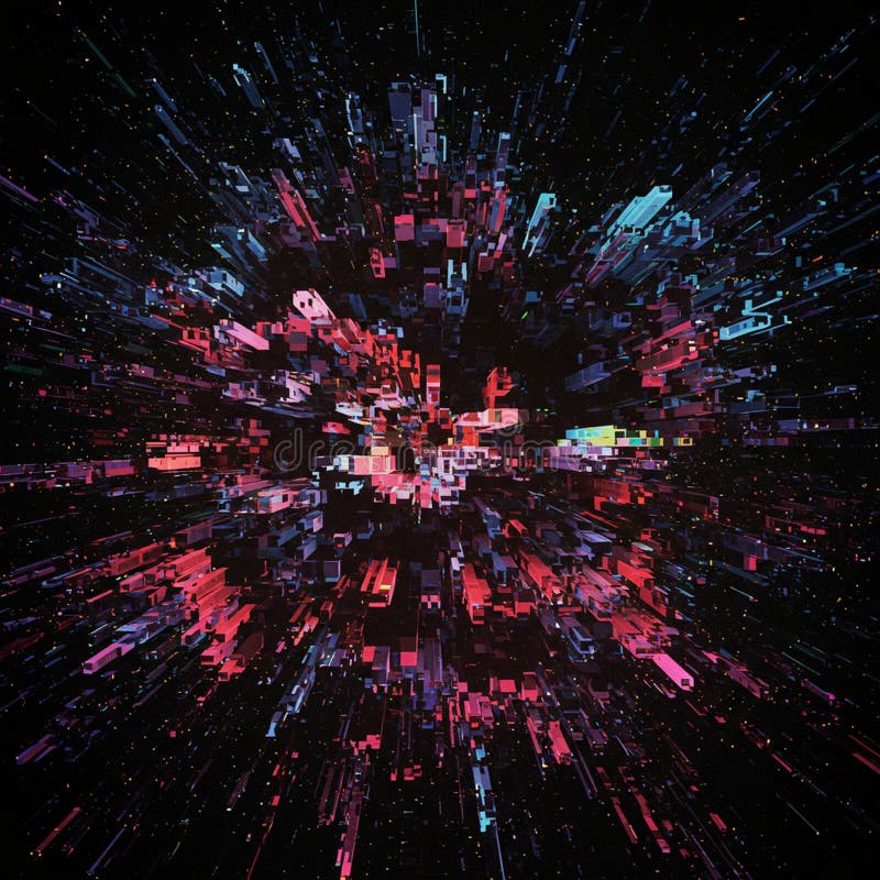 Dynamic Digital Explosion of Colorful, Rectangular Shapes in Red, Pink ...