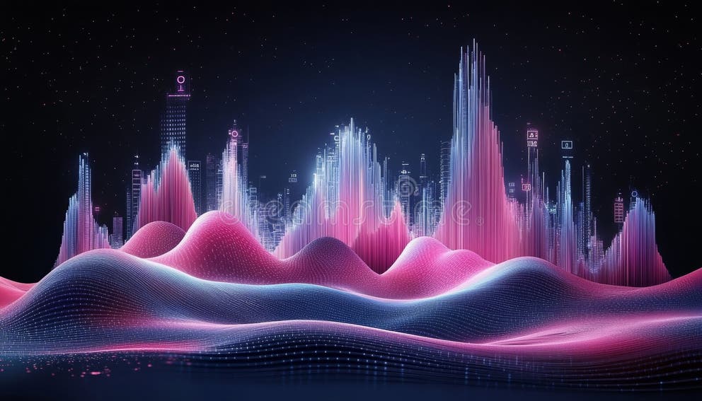 Dynamic Digital Finance Visualization with Data Streams in Blue and Magenta Tones for Innovation ...
