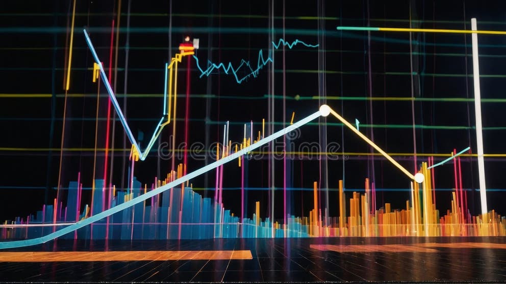 Dynamic Digital Graphs and Charts with Neon Colors. Finance ...