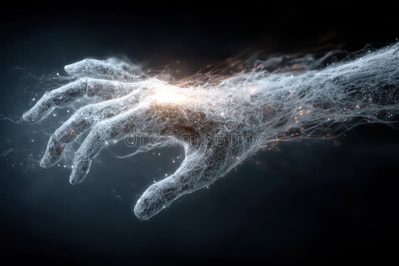 Dynamic Digital Hand Reaching Out in Abstract Virtual Space - Concept ...