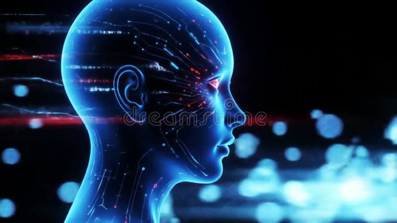 Artificial Intelligence Human Head with Digital Neural Network and Data ...