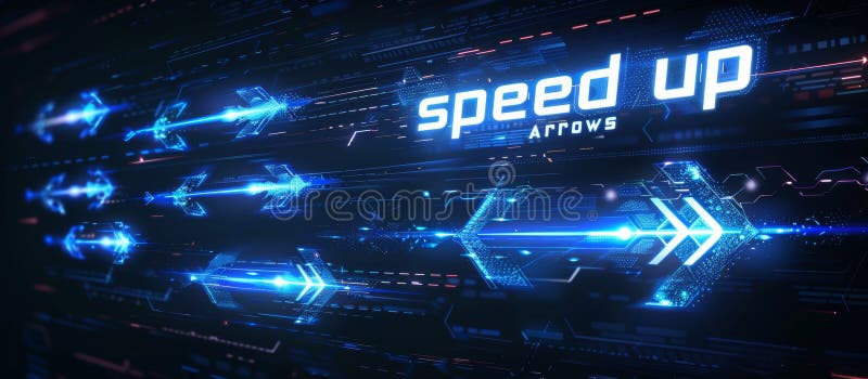 Futuristic Glowing Blue Arrows with Speed Up Text on a Digital ...