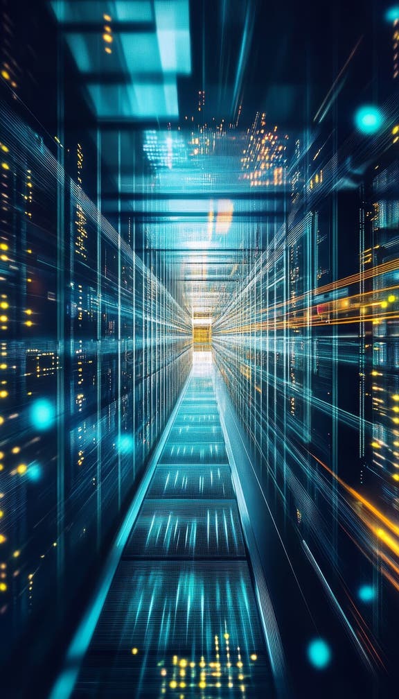 Dynamic Digital Information Flow in a Futuristic Data Center Showcasing ...