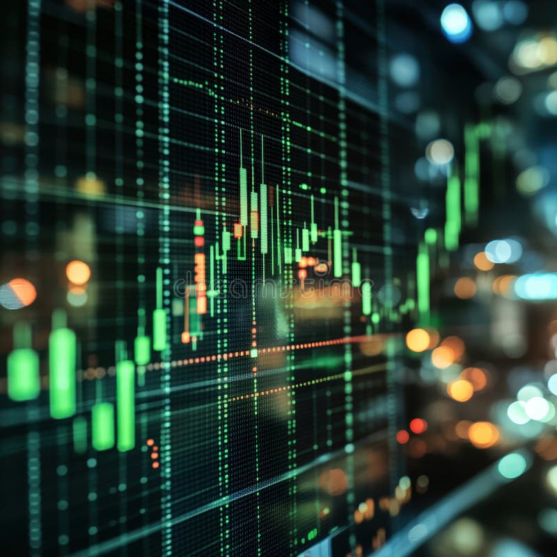 Dynamic Digital Interface Displays Green Candlestick Patterns and Data ...