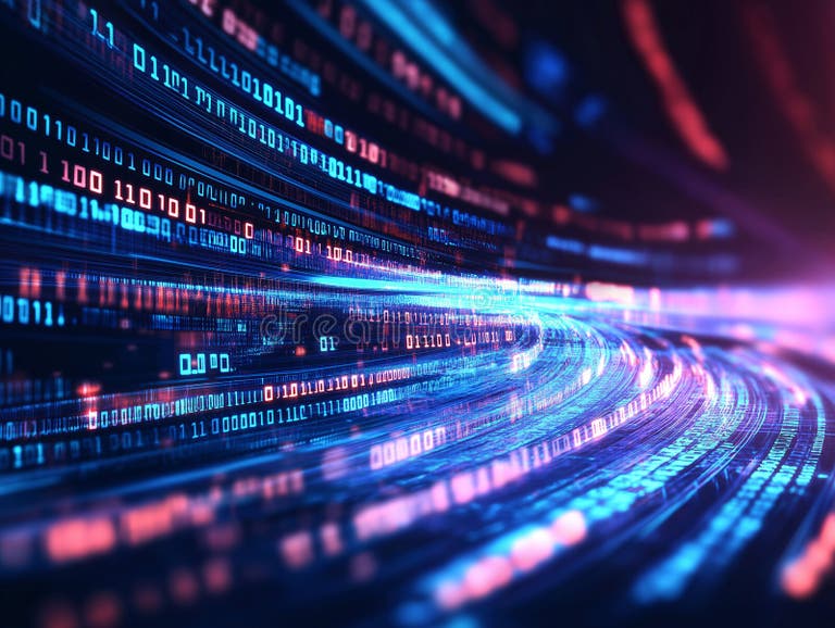 Dynamic Digital Landscape of Binary Code Streams in Blue and Red Stock ...