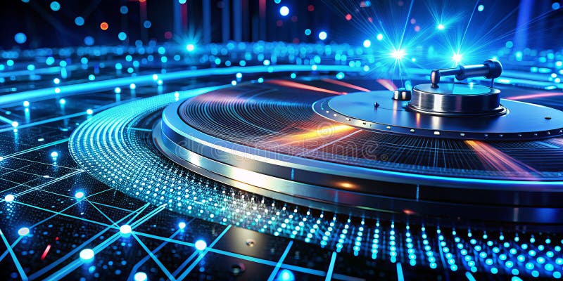 Dynamic Digital Landscape Blue Data Flow Across a Futuristic Rotating ...