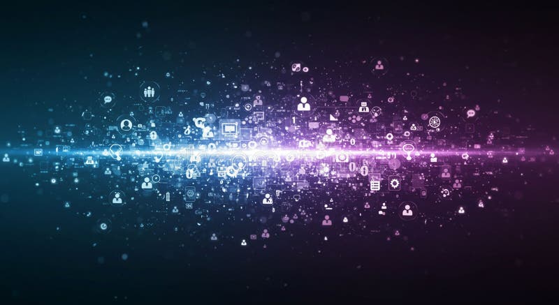 A Dynamic Digital Landscape Composed of Various Icons and Symbols ...