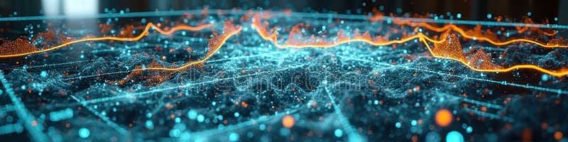 Dynamic Digital Landscape Featuring Virtual Data Waves and Glowing ...